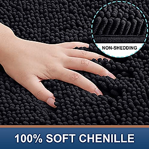 Smiry Luxury Chenille Bath Rug, Extra Soft and Absorbent Shaggy Bathroom Mat Rugs, Machine Washable, Non-Slip Plush Carpet Runner for Tub, Shower, and Bath Room(32''x20'', Black)