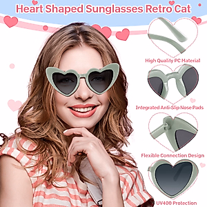BOUBONI 12 Pack Green Heart Sunglasses Vintage Heart Shaped Glasses Bulk Bachelorette Sunglasses for Women Wedding Party Supplies Favor