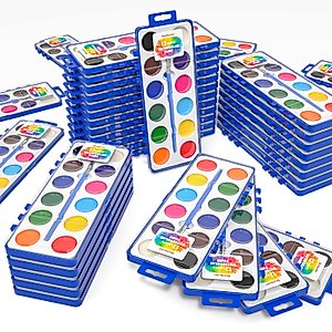 Shuttle Art 12 Colors Watercolor Paint Set Bulk, 60 Pack, Watercolor Paint Set with Paint Brushes for Kids and Adults, Washable Paint for Classroom, Parties, Kindergarten and Art Activities