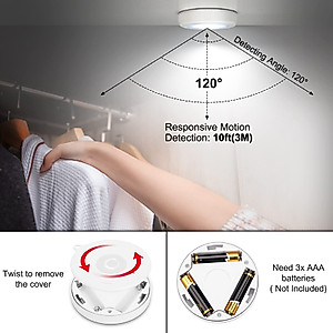 Mlambert 4 Pack Motion Sensor LED Night Light, Non-Fall Cordless Battery-Powered Wall Light, Stick-on Magnet Closet Lights, Safe Lights for Stairs, Hallway, Kitchen, Cabinet, White