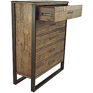 Signature Design by Ashley Sommerford Industrial Farmhouse 5 Drawer Chest with Dovetail Construction, Butcher-Block Brown, Black