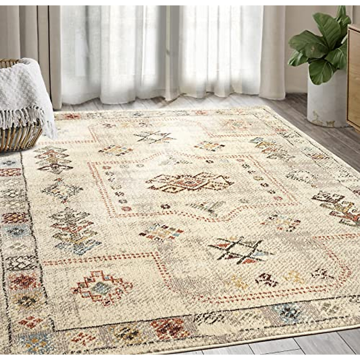 Abani Sedona SED160A Southwestern Beige Mutlicolor Tribal Print Area Rug Beige 5'3" x 7'6"