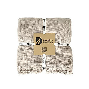 Soft King 4 and 8 Layer Gauze Rustic Bed Cover, Blue Soft Bedspread, Muslin Throw Blanket, Lightweight Blanket (Champagne, 95X102 Inches), MTB001