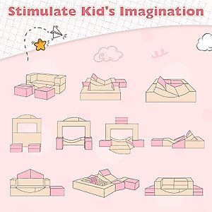 GudoInsole Play Couch Sofa for Kids Tunnel Fold Out Sofa Convertible Lounger Sofa Foam Playset for Creative Child Girls and Boys Playroom (Pink)