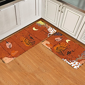 ZOE GARDEN Vintage Boho 2 Pcs Kitchen Rug Set, Non-Slip Kitchen Mats and Rugs Comfort Floor Door Mat Doormat, Old World Western Cowboy Abstract Plant Throw Bath Runner Rug Mat Extra Long