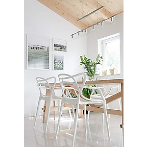 2xhome Set of 4 White Stackable Contemporary Modern Designer Plastic Chairs with Arms Open Back Armchairs for Kitchen Dining Chair Outdoor Patio Bedroom Accent Patio Balcony Office Work Garden Home