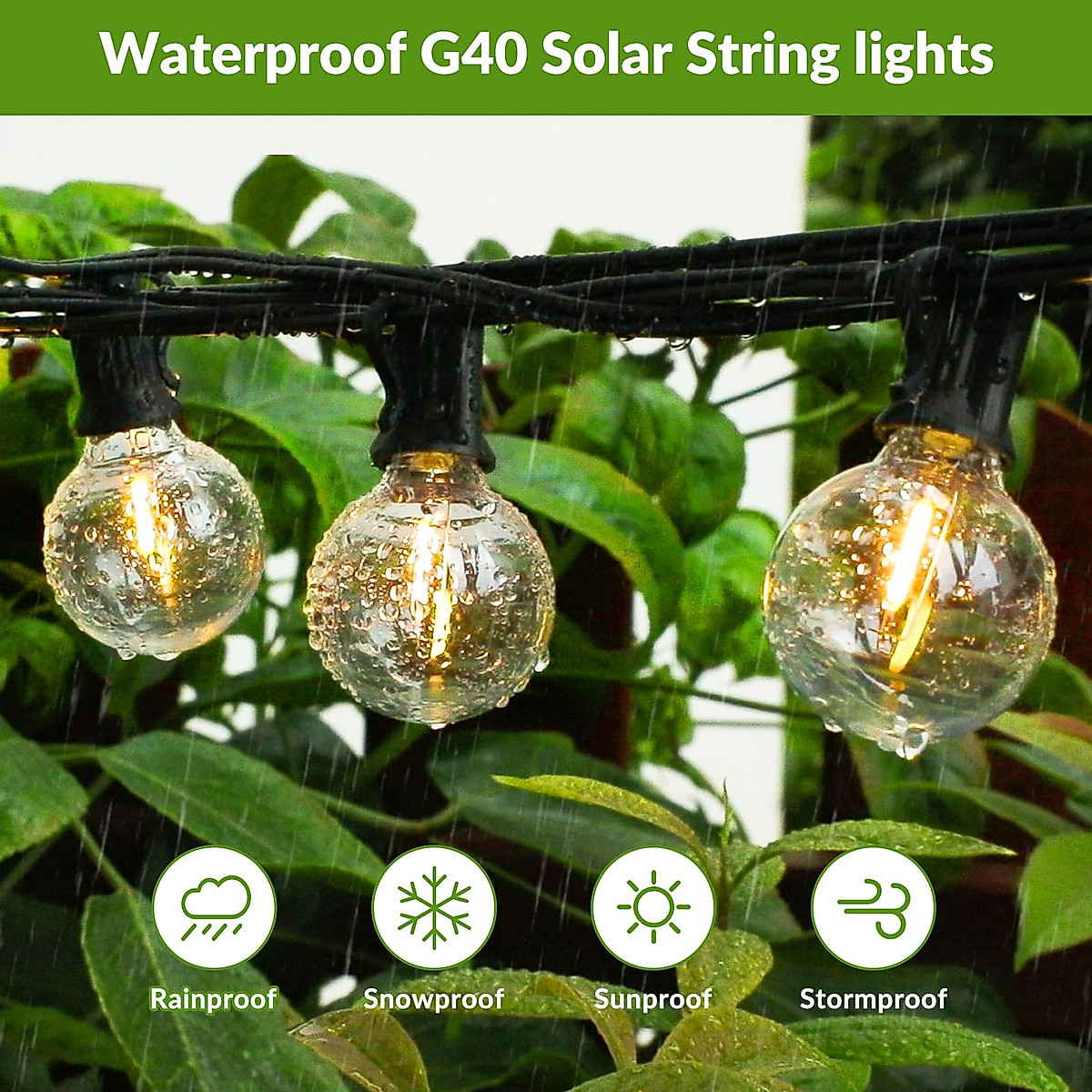 Dimmable 50FT G40 Globe String Lights for Patio, LED Hanging Lights Waterproof with 25 1W Bulbs, Shatterproof Outdoor Lights String for Porch, Edison Bulb String Lights, E12, 2200K Warm White, Black