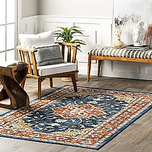 nuLOOM Zuri Bold Floral Machine Washable Area Rug, 5' x 8', Blue