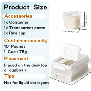 LivLab Rice Container - 10lbs Flour Dispenser with Lids & Cup BPA Free Kitchen Extra Large Storage Containers Cat/Dog Food Storage Container (10lbs)