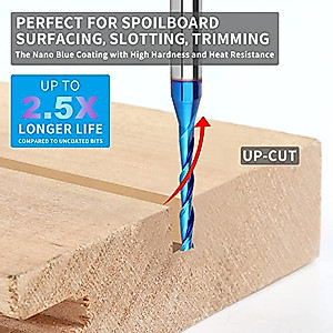 EANOSIC Upcut Spiral Router Bit 1/4 inch Shank, 1/8 inch Cutting Diameter, Extra Long 3 inch Solid Carbide with Nano Blue Coating CNC Router Bits End Mill for Wood Cut, Carving