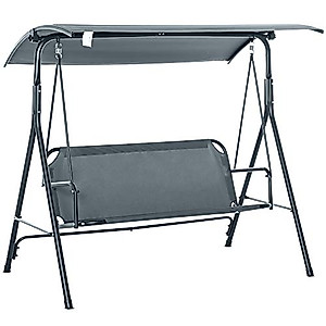 Outsunny Outdoor Patio Swing Chair, Seats 3 Adults, Includes Stand, Adjustable Sun Shade Canopy, Steel Frame, Shaded Bench, Gray