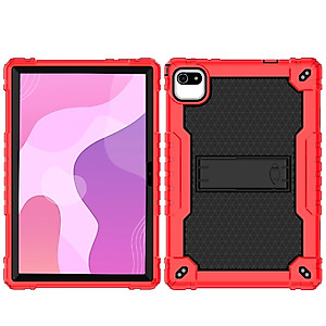 SOATUTO for Moderness Tablet MB1001 10.1 inch Case with Shoulder Strap Stand Soft Silicone Hybrid Case for 10 inch ZZB Velorim Freeski OLEXEX Bestski CZZ HAPPYBE ANYLAKE Okaysea Tablet (Red+Black)