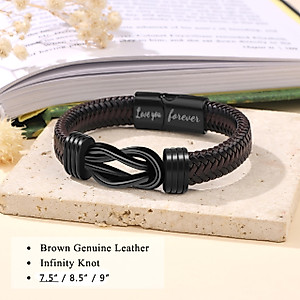 Happy Birthday Cool Gifts for Mens Brown Leather Braided Bracelets for Dad Grandpa Brother Birthday Decorations Gifts for Him Stainless Steel Clasp Man Jewelry 7.5 Inches
