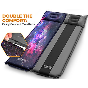 Foxelli Self Inflating Sleeping Pad for Camping, Backpacking, Hiking, Insulated Foam Lightweight Camping Mat, Inflatable Camp Mattress with Pillow