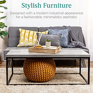 Best Choice Products 44in Modern Industrial Style Rectangular Wood Grain Top Coffee Table, Rustic Accent Furniture for Living Room w/Metal Frame, 1.25in Thick Butcher Block Tabletop - Gray