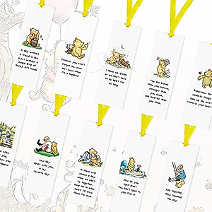 10 Pcs Winnie Bookmark， Winnie Theme Book Markers with Gold Ribbons, 15 x 5 cm