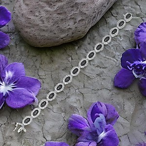 Dazzlingrock Collection 0.20 Carat (ctw) Round Black Diamond Ladies Cluster Style Oval Shape Tennis Bracelet 1/5 CT, 925 Sterling Silver