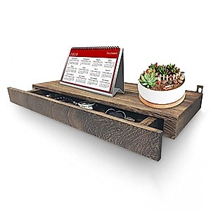 Yleric Wall Floating Drawer Shelf 16.93 x 7.87 Inch Wall Decor Storage Wall Mounted Shelves for Bathroom Bedroom Kitchen Rustic Balsa Wood Floating Shelves (Brown)