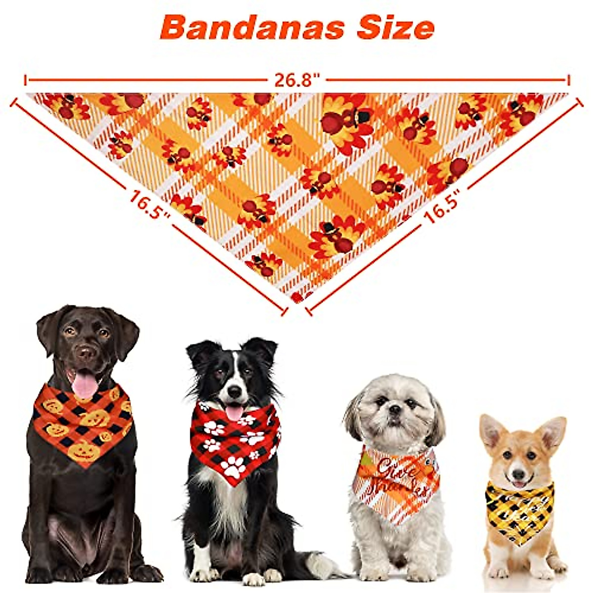 4 Pack Halloween/Thanksgiving/Christmas/New Year Dog Bandanas - Triangle Reversible Pet Scarf for Dogs, Adjustable Holiday Dog Bandanas for Small Medium Large Dogs Pets