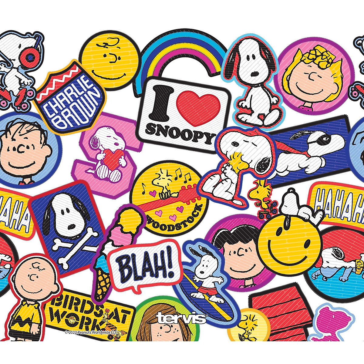 Tervis Peanuts Sticker Collage Triple Walled Insulated Tumbler Travel Cup Keeps Drinks Cold, 24oz Wide Mouth Bottle, Stainless Steel