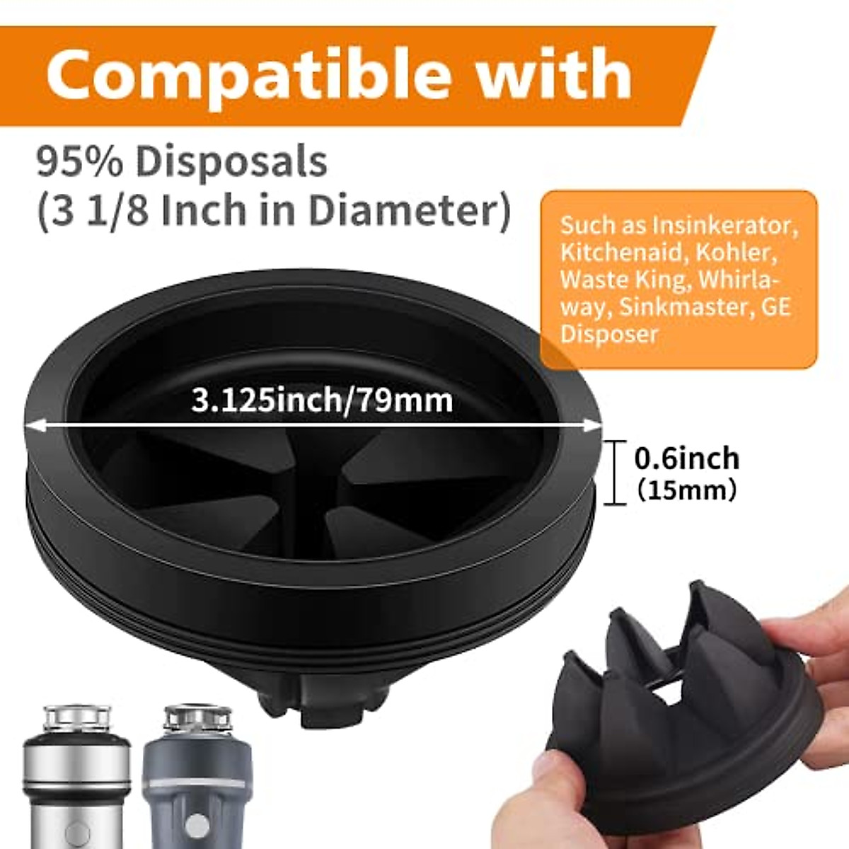 Garbage Disposal Splash Guard Collar Sink Baffle, Food Waste Disposer Parts Accessories, 3-1/8 Inch Multi-function Drain Plugs for Garbage Disposals