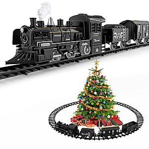 TOYANDONA Electric Train Set, Steam Locomotive Engine Toy Train Set Battery Powered Electric Railway Train Set with Lights and Sounds for Kids