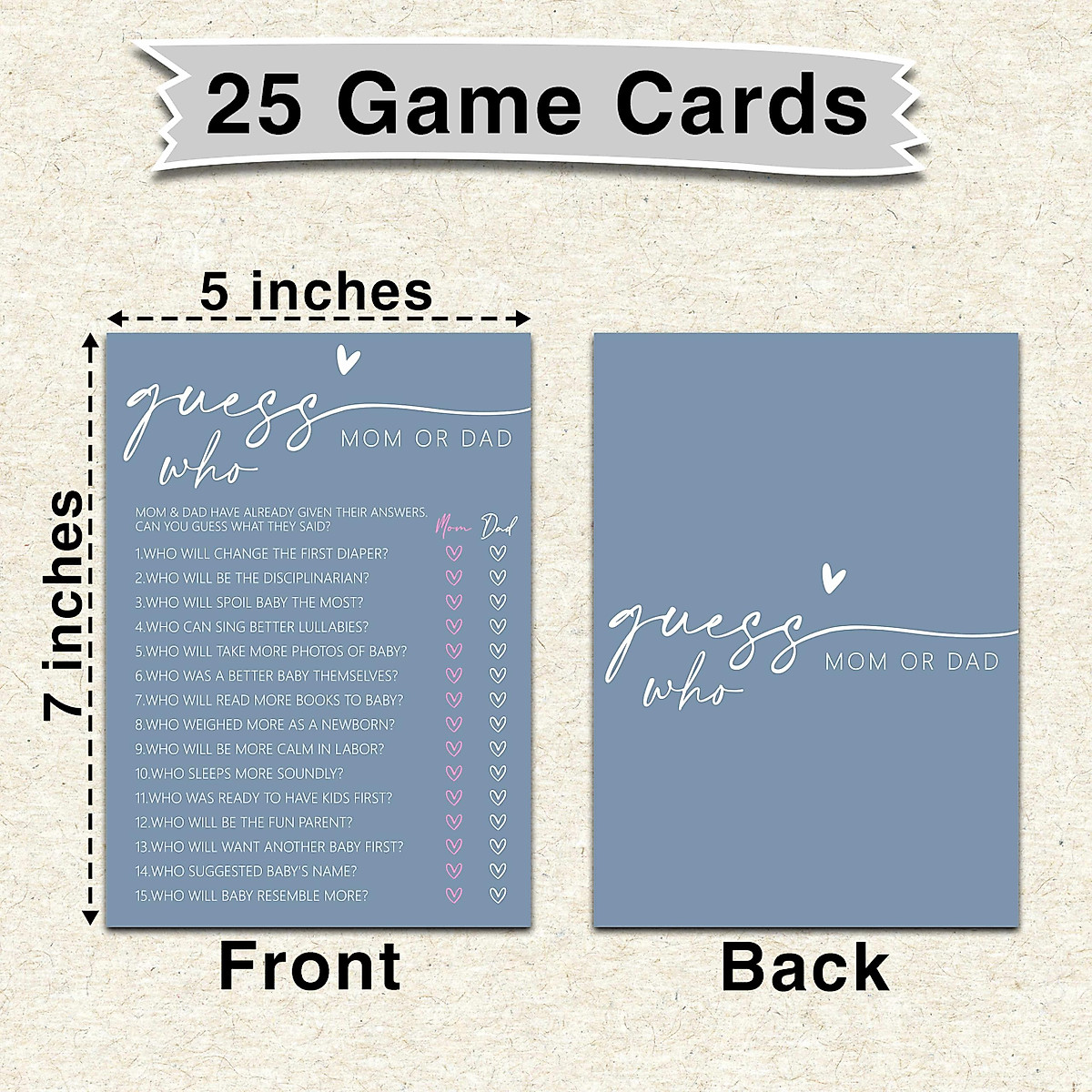 Nuhany Hilarious Baby Shower Games, Guess Who Mom or Dad Game, Blue Baby Shower Decorations Favors Ideas, Gender Neutral Party Supplies-25 pcs, 5x7 in -B05