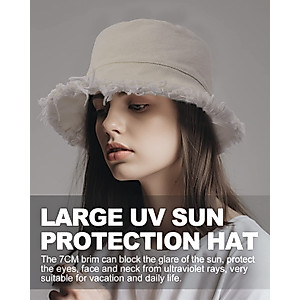 Zylioo XXL Oversized Tassel Bucket Sun Hat,Adjustable Fashion Travel Bucket Hats,Outdoor Beach Hats for Big Heads 24"-25" Beige