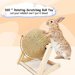BNOSDM Rabbit Scratch Toy Wooden Natural Sisal Rope Rabbit Scratching Toy Ball Bunny Scratcher with Ball for Rabbits Bunnies Ferrets Kittens Small Animals (Small)