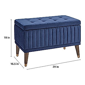 FIRST HILL FHW Microfiber Upholstered Ottoman Bench with Shoe Storage,Venecian Blue