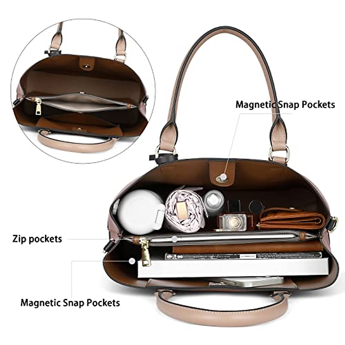 BOSTANTEN Leather Handbags for Women Designer Satchel Purses Top Handle Shoulder Crossbody Bag with Triple Compartment Black