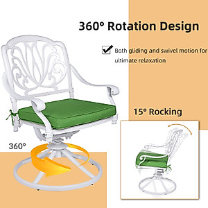 W WARMHOL Patio Dining Chairs Set of 2 Swivel Patio Chairs, Outdoor All-Weather Cast Aluminum Furniture Chairs Set with Cushion, Bistro Rocker Chairs for Deck, Lawn, Garden, Backyard, White
