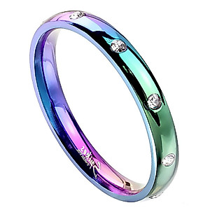 Fantasy Forge Jewelry Rainbow Eternity Anniversary Ring Womens Stainless Steel Cubic Zirconia Wedding Band Size 7