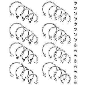 NICEIGHT 32Pcs 14G 16G 18G Surgical Steel Septum Nose Rings for Women Men Horseshoe Earrings Cartilage Helix Tragus Eyebrow Lip Daith Hoop Smily Piercing Jewelry 18G S