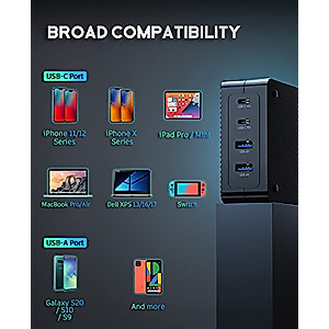 USB C Charger, UtechSmart 100W 4-Port Desktop Type C Charging Station, Portable USB C PD Power Charger Adapter -2 USB C&2 QC 3.0 USB A Ports for MacBook Pro/Air, iPad, iPhone, Galaxy, Laptop and More