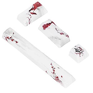PBT Custom Keycap, Space + ESC + Enter + Numpad Enter 4 Keys DIY Keycap Gaming Keyboard Replacement Parts, Winter Snow Plum Pattern, for DIY Mechanical Keyboards