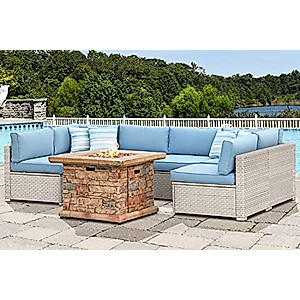 SUNBURY 7 Pieces Patio Furniture Set with Fire Table, PE Wicker Outdoor Sectional Sofa with 35-inch 50000 BTU Gas Fire Pit Table, Patio Conversation Set, Propane Fire Pit Table