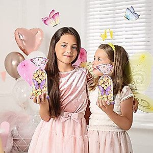 100 Pcs Butterflies Cellophane Treat Bags Plastic Butterfly Party Favors Watercolor Butterfly Cello Candy Bag with 100 Twist Ties for Butterfly Theme Baby Shower Girl Birthday Party Supplies (Purple)