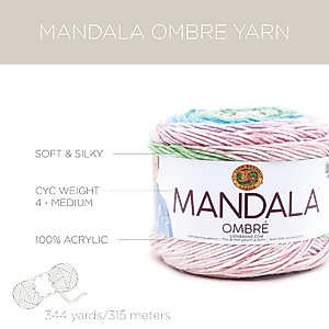 Lion Brand Yarn Mandala Ombré Yarn with Vibrant Colors, Soft Yarn for Crocheting and Knitting, Cool, 3-Pack