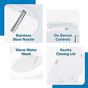 Brondell SE400-RW Swash SE400 Electric Bidet Toilet Heated Seat, Oscillating Stainless Steel Nozzle, Warm Air Dryer, Night Light, Gentle Close Lid, White Side Arm Control, Round