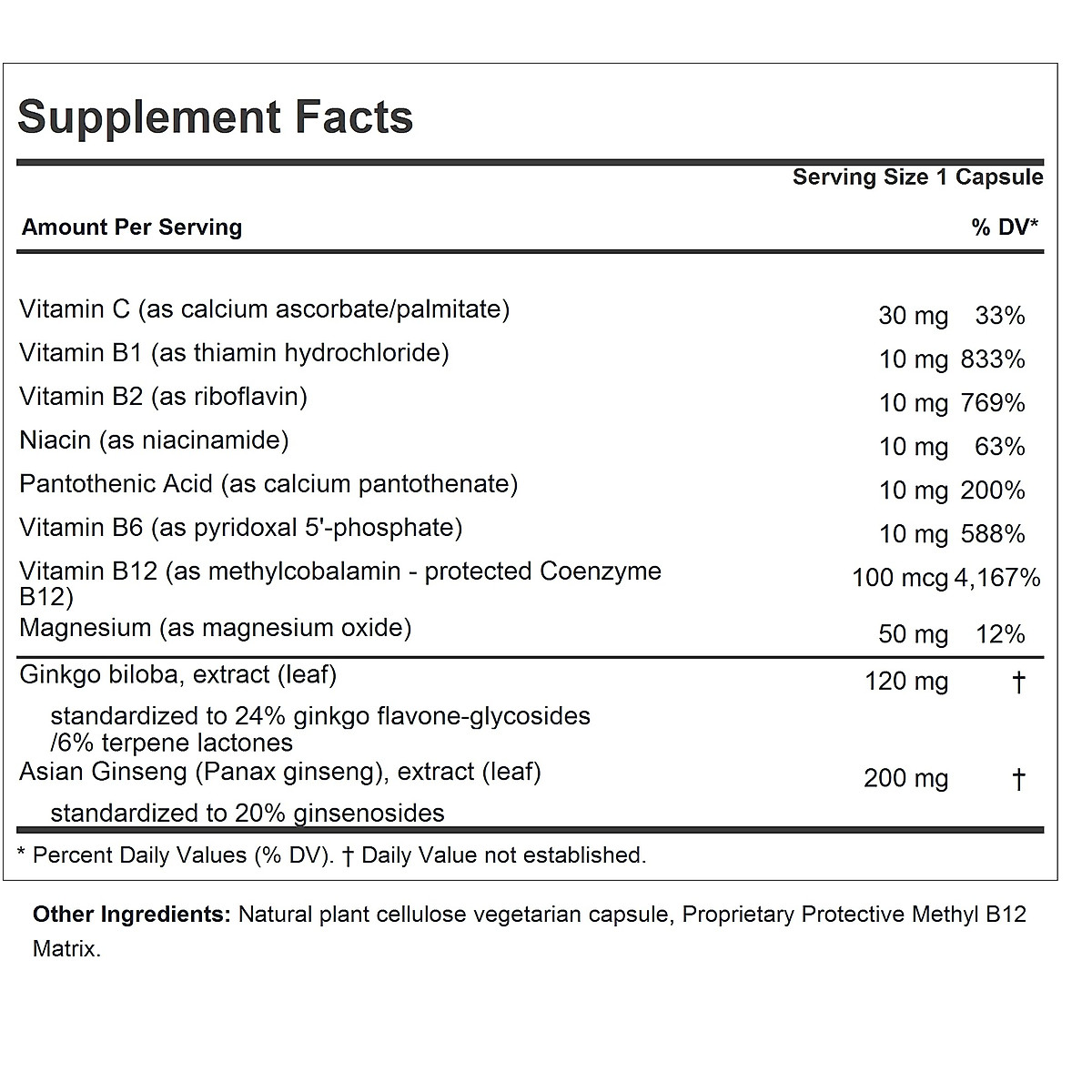 ANDREW LESSMAN Ginkgo 120 Plus Ginseng 200-60 Capsules - Standardized Extract Blend to Support Brain, Memory and Cognitive Function. Adaptogen, Combats Stress and Fatigue. No Additives