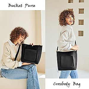 S-ZONE Women Genuine Leather Tote Bag Shoulder Handbag Bundle with Bucket Crossbody Purse