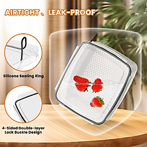 Fruit Storage Containers for Fridge - 4 PCS Poduce Containers for Fridge - Berry Containers for Fridge with Removable Drain Basket - Keep Fruit Lettuce Berry Vegetables Meat Food Stay Fresher Longer