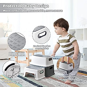 2 Pack Step Stools for Kids, Toddler Step Stool for Bathroom Sink, Toilet Potty Training and Daily Stool Grey+Pink