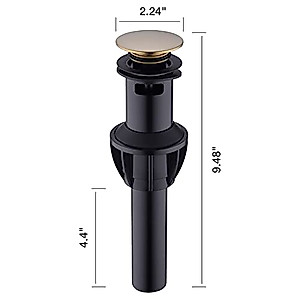 Brushed Gold 2 Pack Pop up Drain Stopper with Overflow, Push Button Sink Drain for Bathroom Sink Vessel Sink Vanity Sink, Pop up Sink Drain Bathroom Sink Drain, Push Sink Stopper