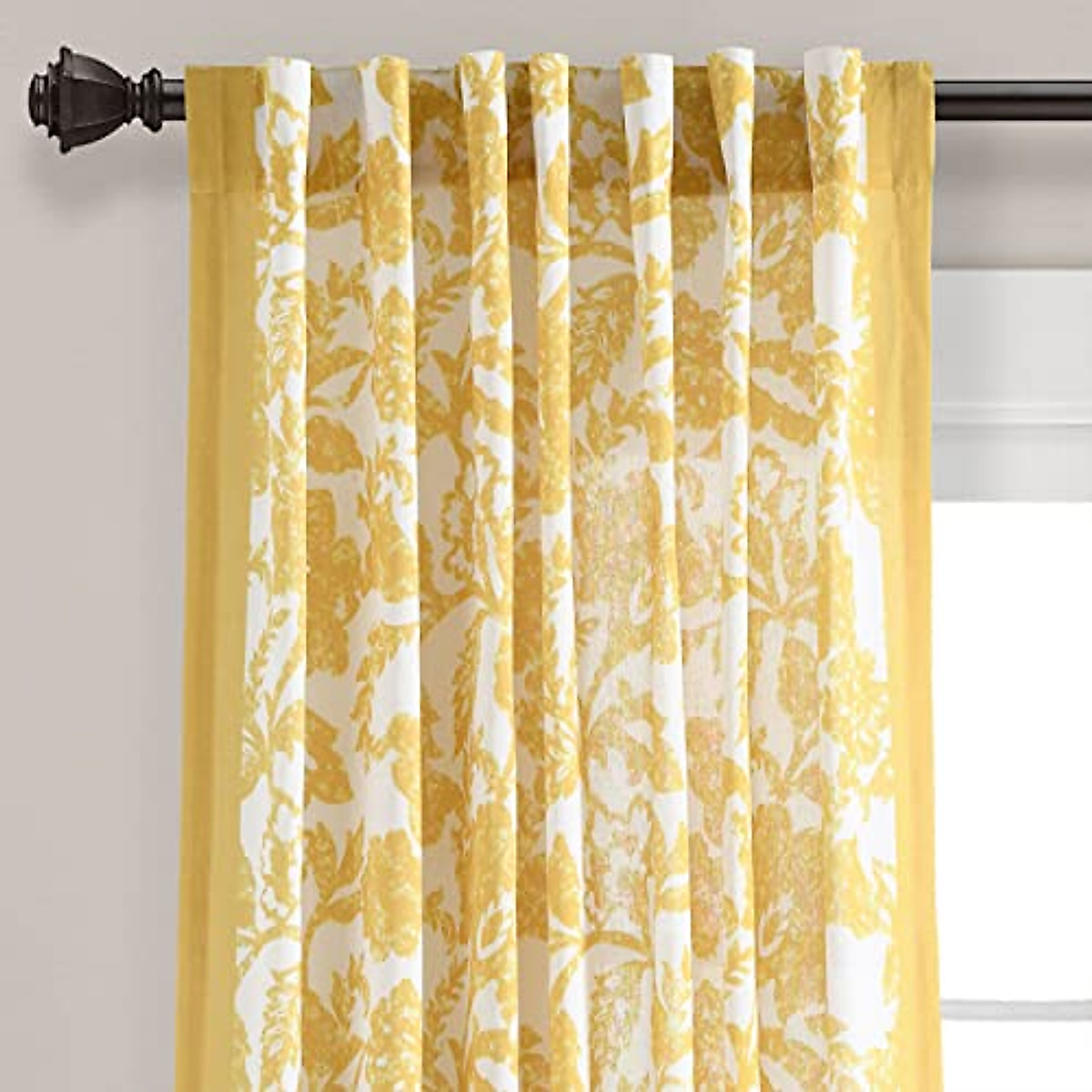 Lush Decor Emma Textured Jacobean Window Curtain Panel (Single Panel), 84" L x 52" W, Yellow