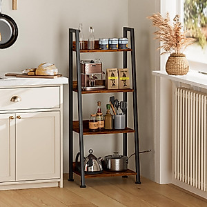 Furologee 4-Tier Ladder Shelf, Ladder Bookshelf with Removable Drawer, Rustic Bookcase Storage Rack Organizer, Wood Metal Freestanding Storage Shelves for Living Room, Home Office, Bedroom, Kitchen