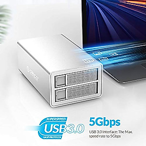ORICO 2 Bay RAID Hard Drive Enclosure USB 3.0 to SATA for 2.5/3.5 inch HDD SSD Support 32TB, Build Cooling Fan, with Power Adapter for Enterprise Data Storage Backup, Server Expansion-3529RU3