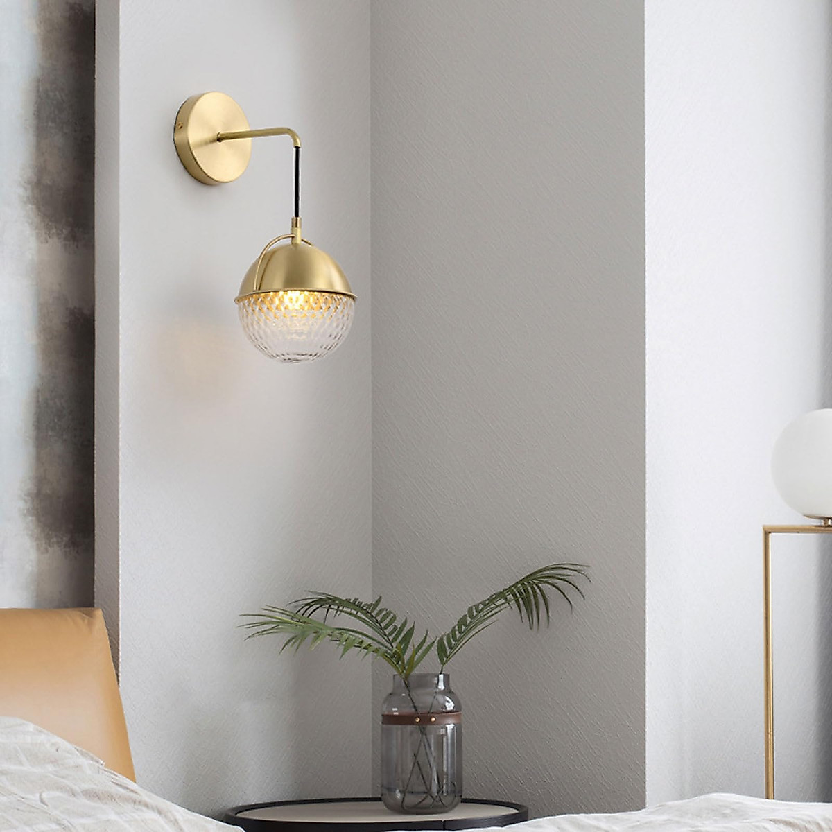 AAMNA Industrial Wall Light Fixtures with Globe Glass Shade, Indoor LED Wall Sconces Minimalist Modern Wall Lamp, Cordless Brass Wall Lamp for Bathroom Hallway Kitchen Mirror