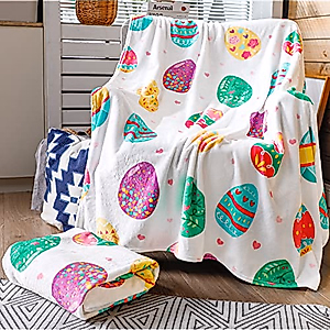 2 Pack Easter Throw Blanket Colorful Eggs Flannel Blanket Comfy Happy Easter Soft Cozy Lightweight Blanket for Sofa Couch Bed, 50 x 60 Inch